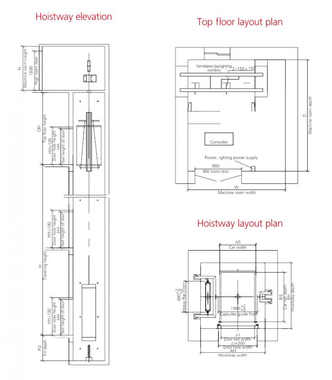 Restaurant Dumbwaiter Elevator Residential Kitchen Food Elevator 1000mm Pit